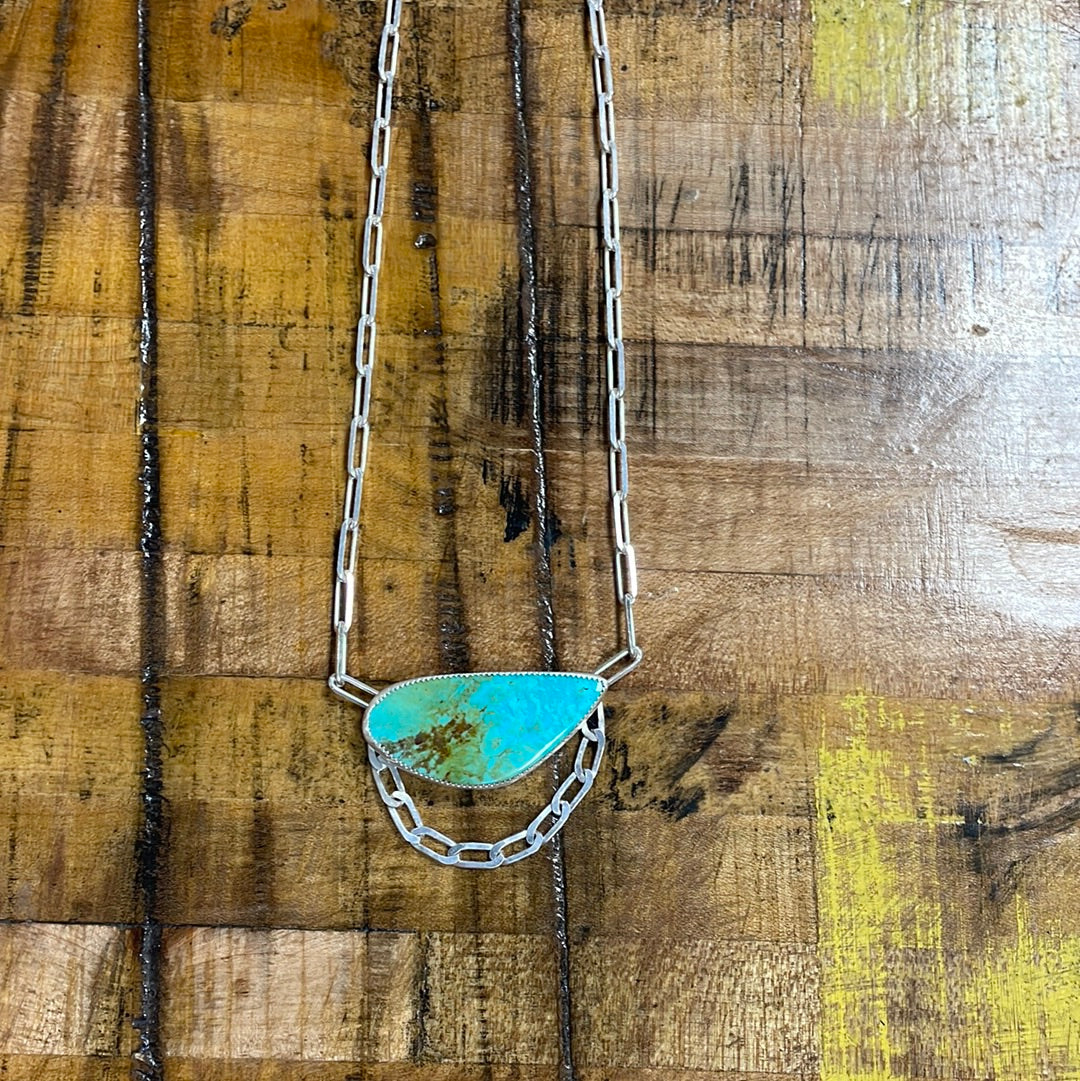 Single stone pendant with chain – Wandering Vaquera Turquoise
